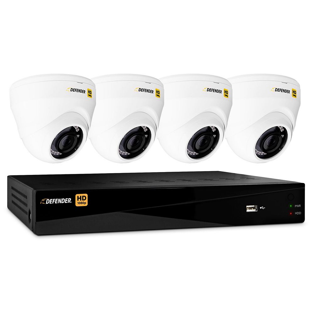 Defender 8-Channel HD 1080p 1TB DVR Security System and 4 Dome Cameras ...
