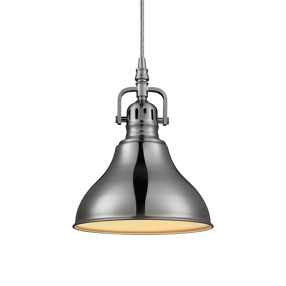 Globe Electric Abbey 1-Light Brushed Steel Plug-In or Hardwire Pendant ...
