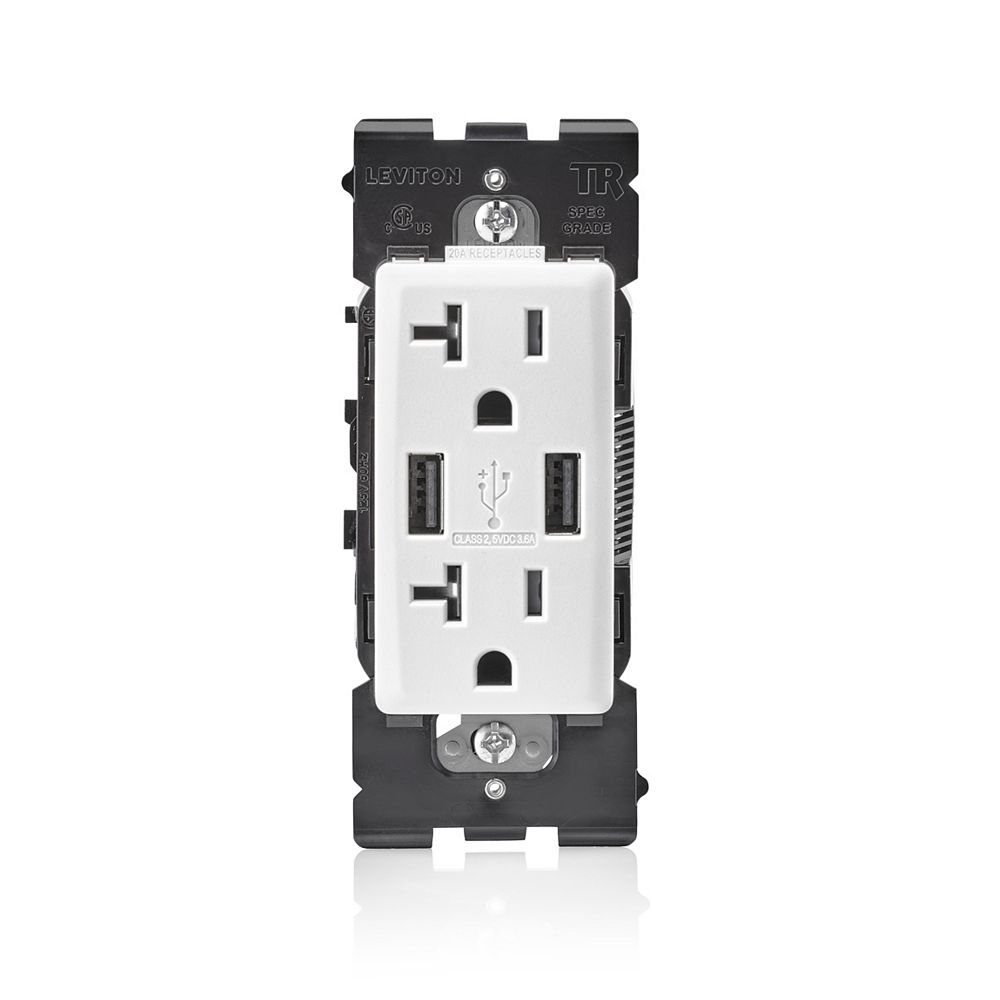 Leviton Renu 3.6A USB Charger 20A Receptacle (Wallplate not Included ...
