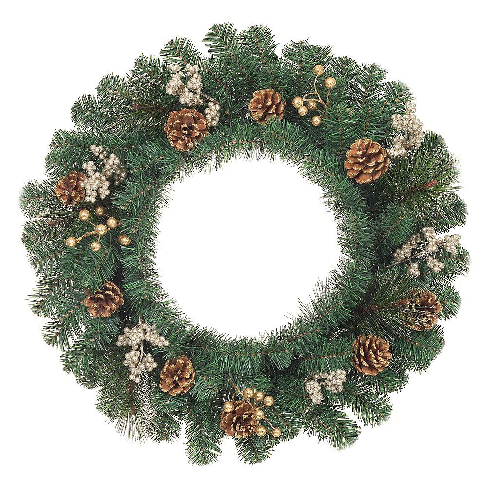 Home Accents Holiday 24-inch Mixed Pine Wreath with Gold Berries and ...