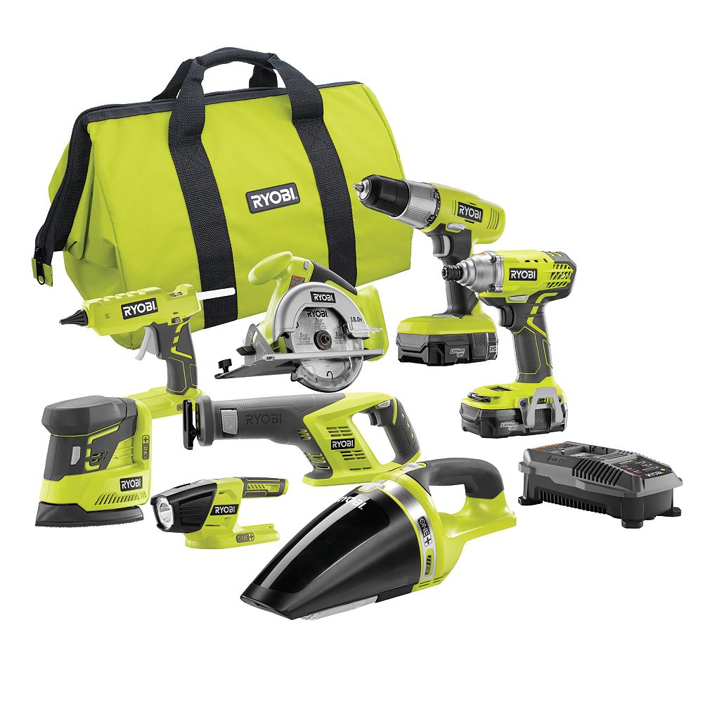 RYOBI 18V ONE+ Cordless Lithium-Ion Combo Kit (8-Tool) with (2) 1.3 Ah ...