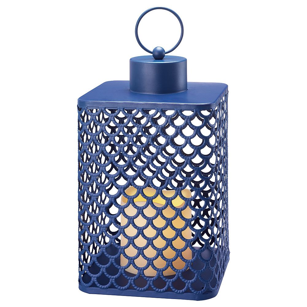 Hampton Bay Metal Navy Lantern With Melted Top Flameless Candle | The ...