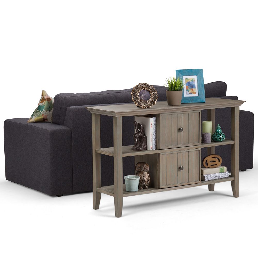 Simpli Home Acadian Console Sofa Table in Distressed Grey | The Home ...