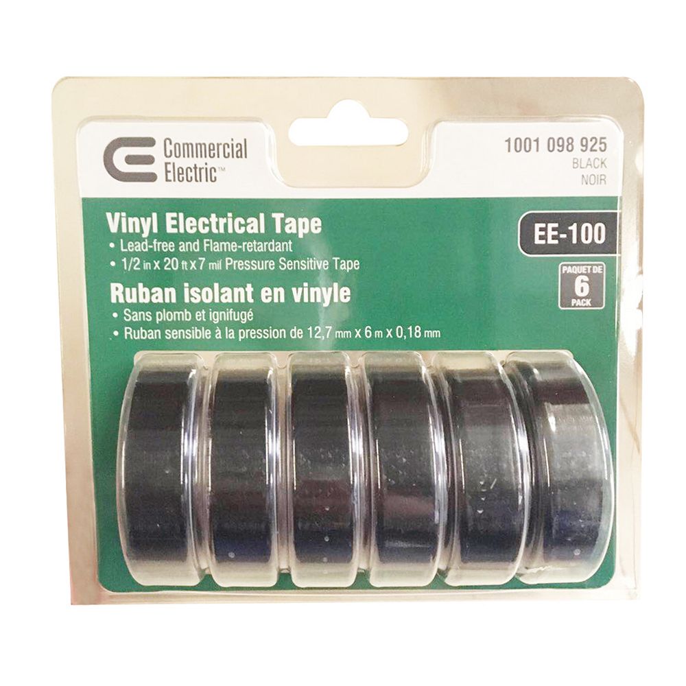 Commercial Electric 1/2-inch x 20 ft. Vinyl Electrical Tape, Black (6 ... Commercial Electric 1/2-inch x 20 ft. Vinyl Electrical Tape, Black (6 ...