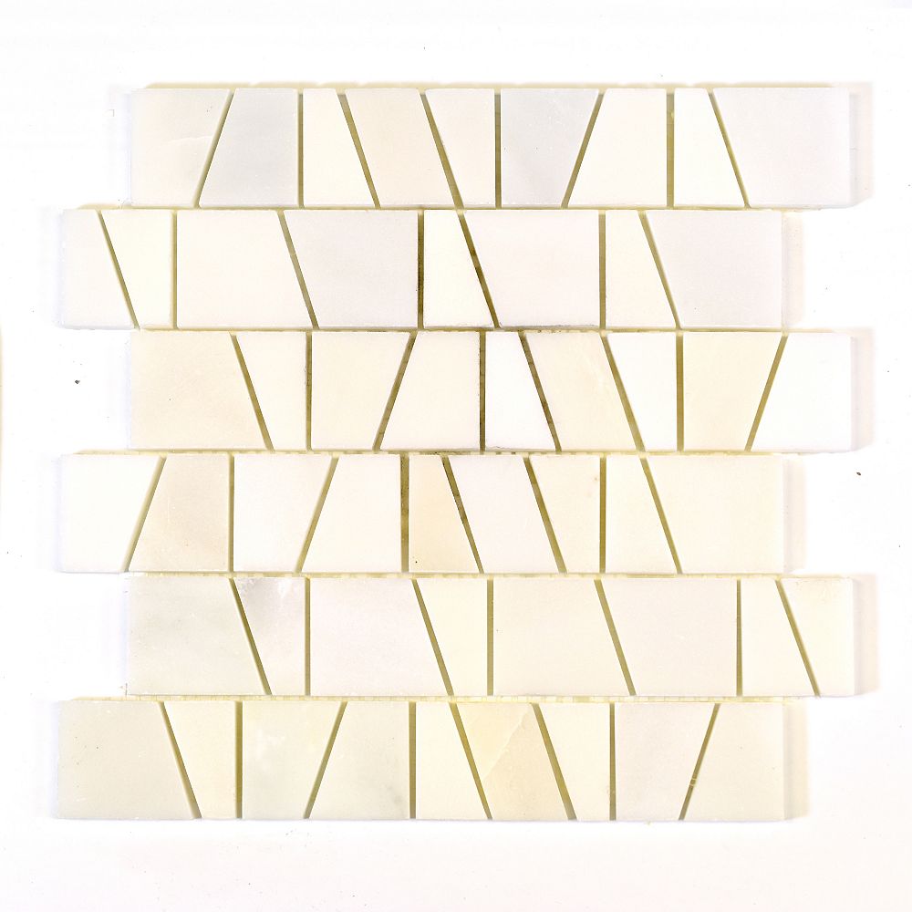 Modamo Trapezoid Carrara Marble Polished Mosaic Tile | The Home Depot ...