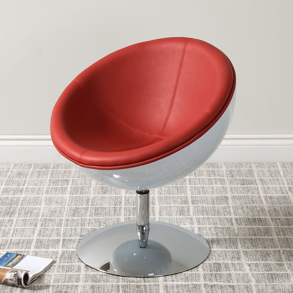 Corliving Mod Modern Bonded Leather Circular Chair, Red and White | The ...