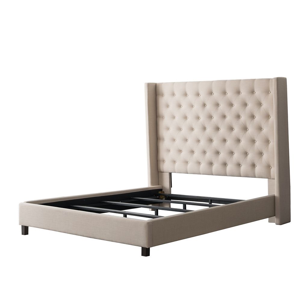 Corliving Fairfield Cream Twin/Single Tufted Fabric Bed with Wings ...