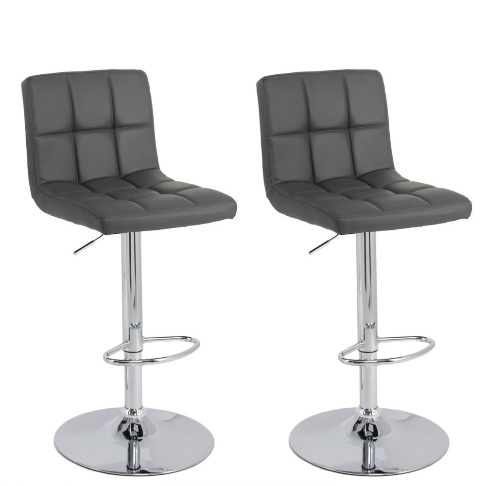 Corliving Ensemble de 2 tabourets ajustables en cuir reconstitué gris ...