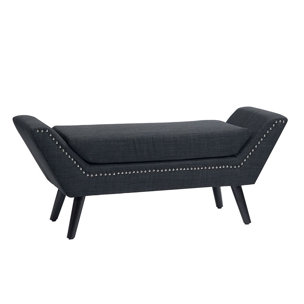 Corliving Antonio Dark Grey Fabric Bench with Stud Detailing | The Home ...