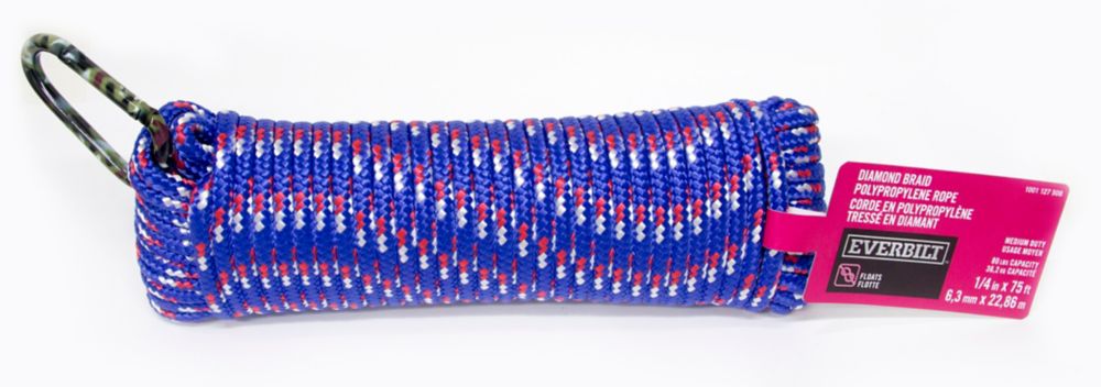 Everbilt 1/4 inch x 75 ft. Polypropylene Diamond Braid Rope with Bonus ...