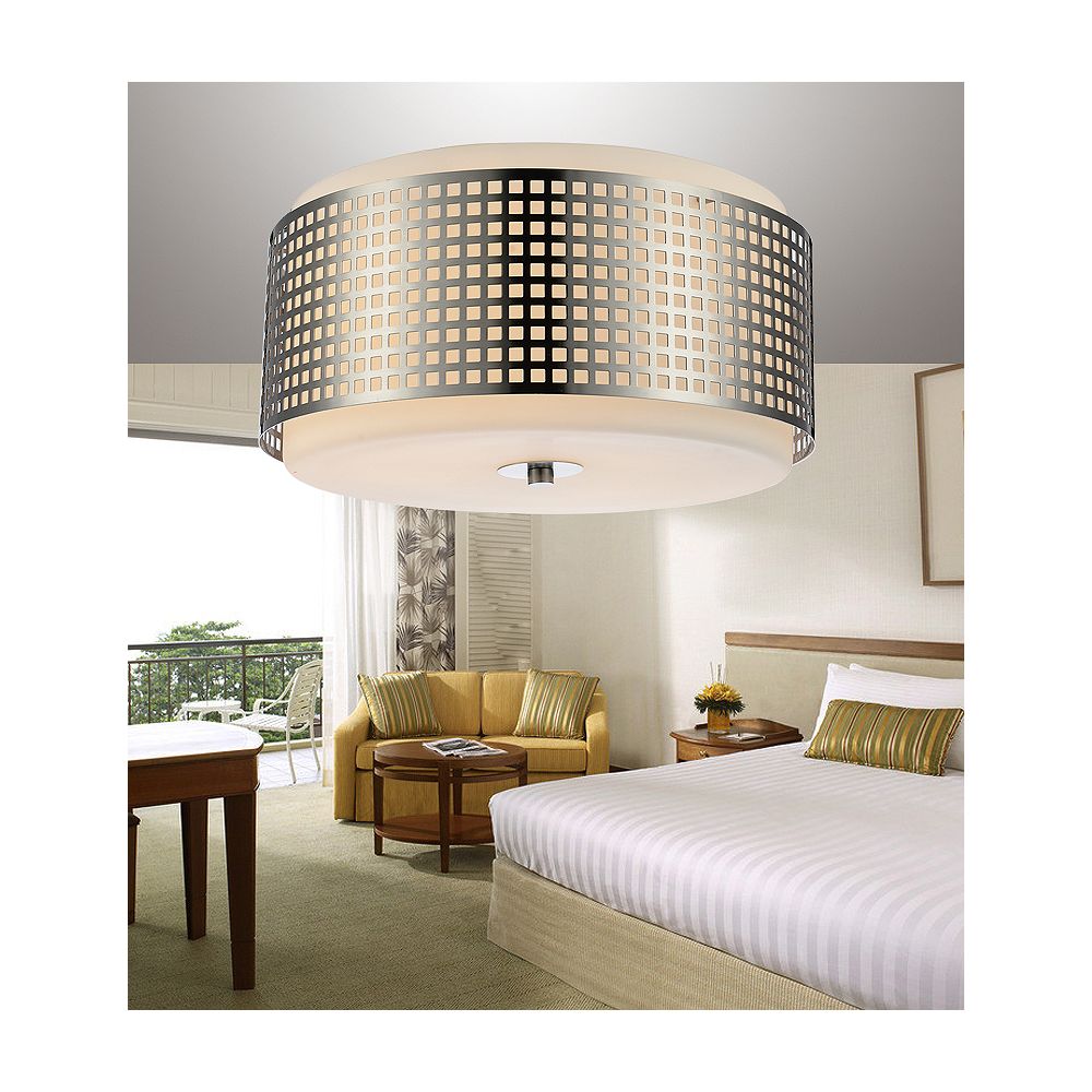 CWI Lighting Checkered 15 inch 2 Light Flush Mount with Satin Nickel ...