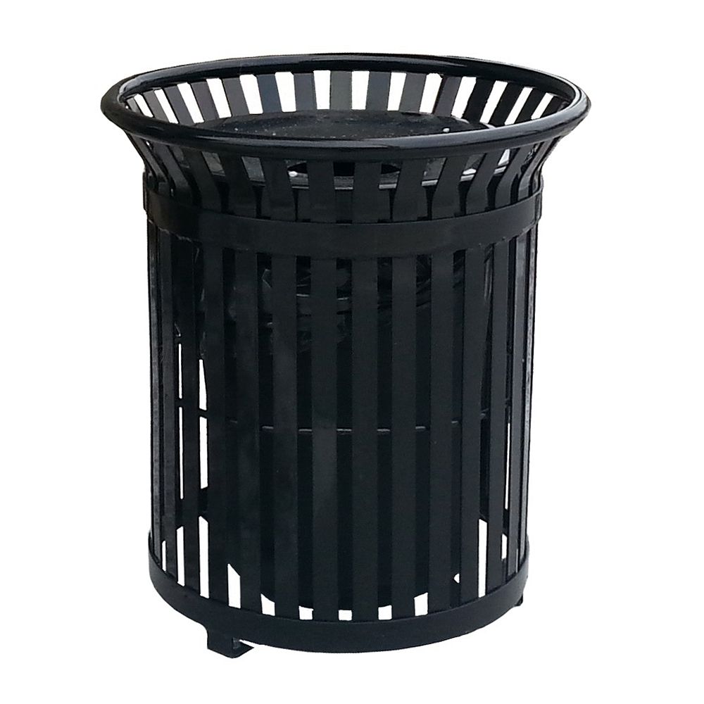 Paris 34 Gal. Black Steel Outdoor Trash Can with Steel Lid and Plastic ...