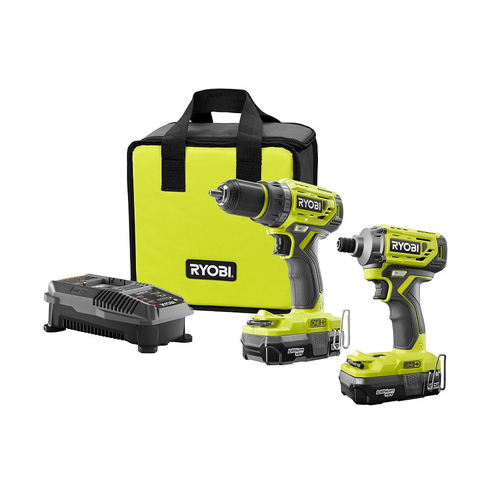 RYOBI 18V Cordless Brushless 2-Tool Starter Combo Kit with Batteries ...