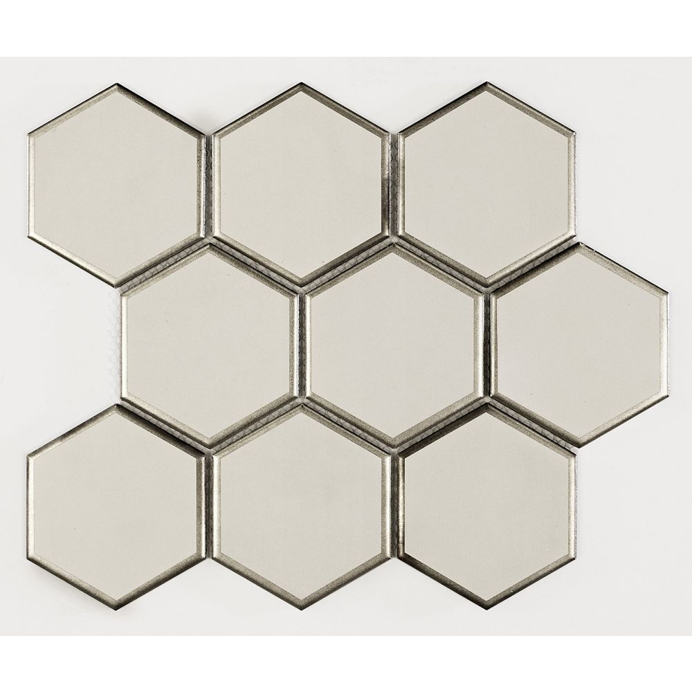 Modamo 4-inch x 4-inch Hexagon Titanium White Ceramic Matte Mosaic ...
