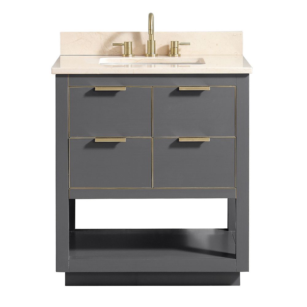 Avanity Allie 31 inch Vanity Combo in Twilight Gray w/ Gold Trim with ...