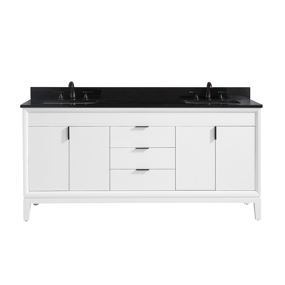 Avanity Emma 73 inch Vanity Combo in White with Black Granite Top | The ...