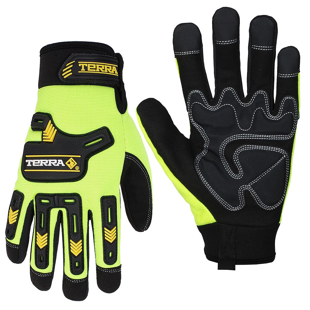 Terra Hi-Vis Mechanics Gloves with Synthetic Leather SZ L | The Home ...