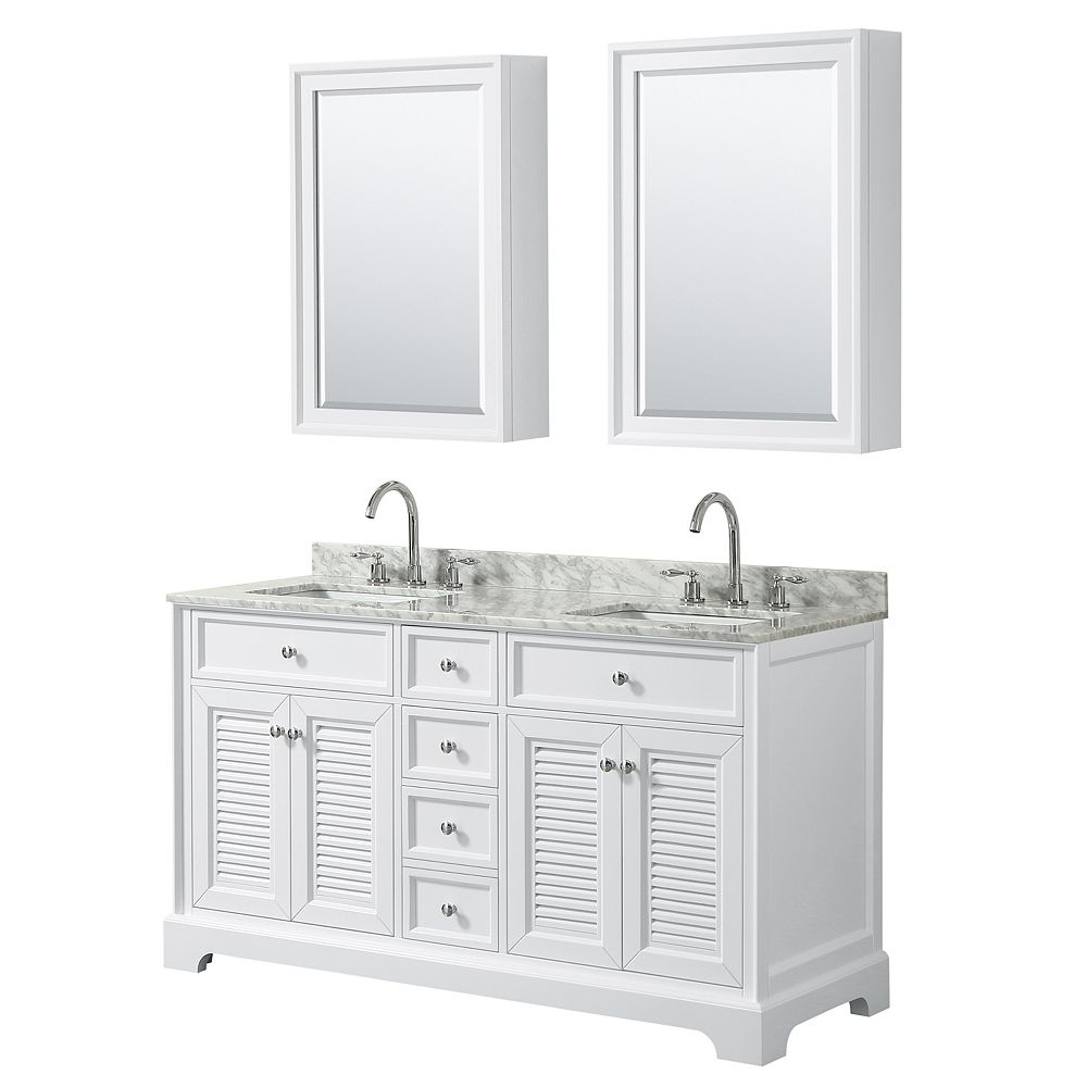 Wyndham Collection Tamara 60 inch Double Vanity in White, Carrara ...