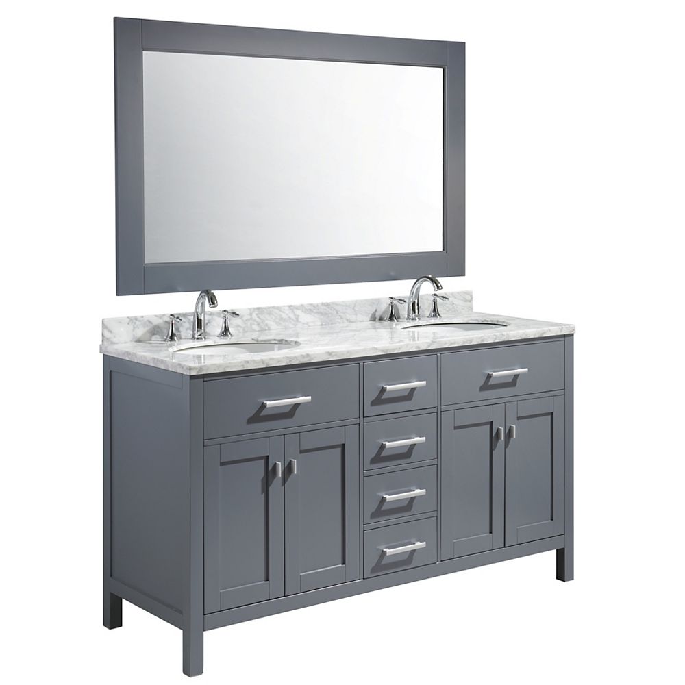 Design Element London Stanmark 61 inch Double Vanity in Gray with ...