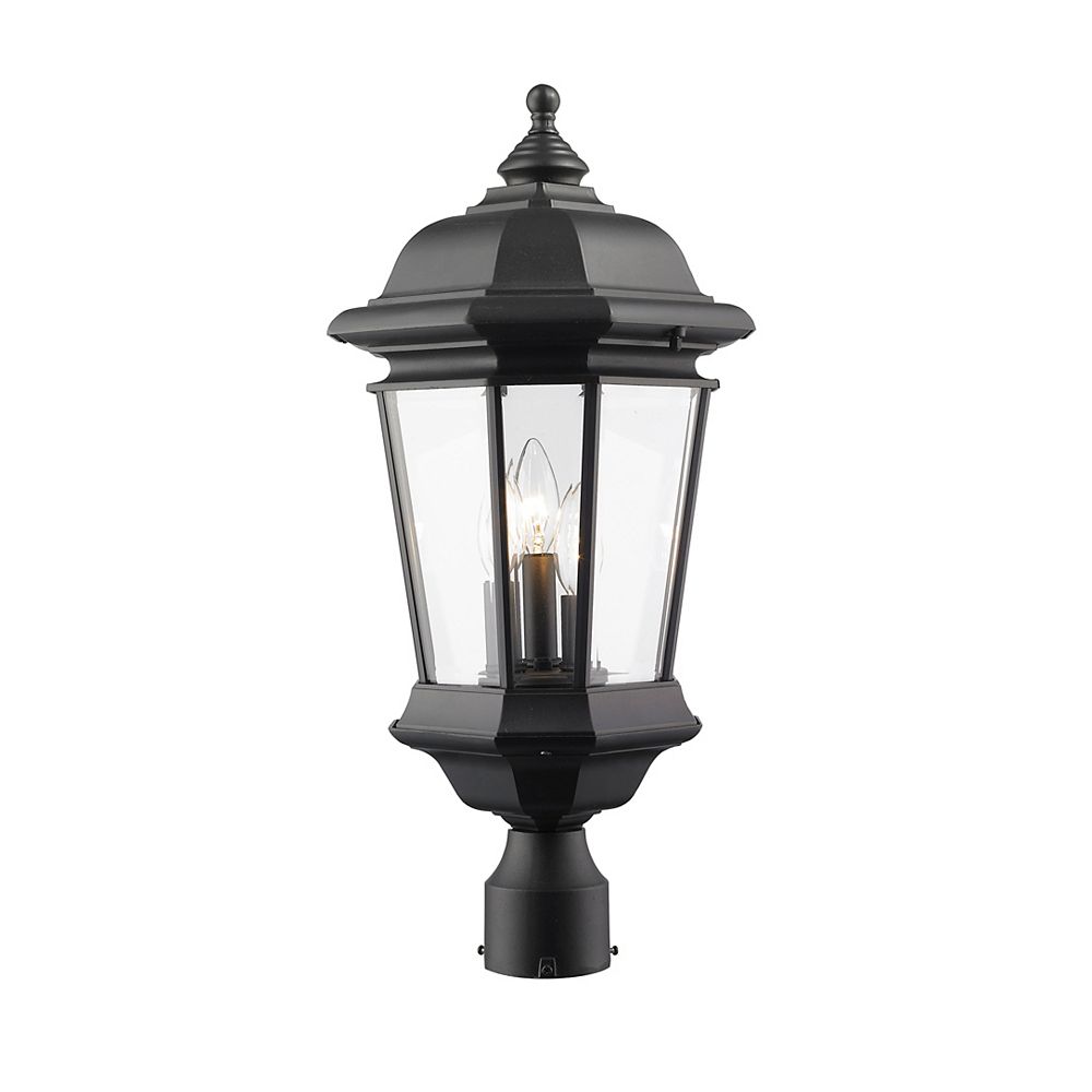 Filament Design 3-Light Black Outdoor Post Mount Light with Clear ...
