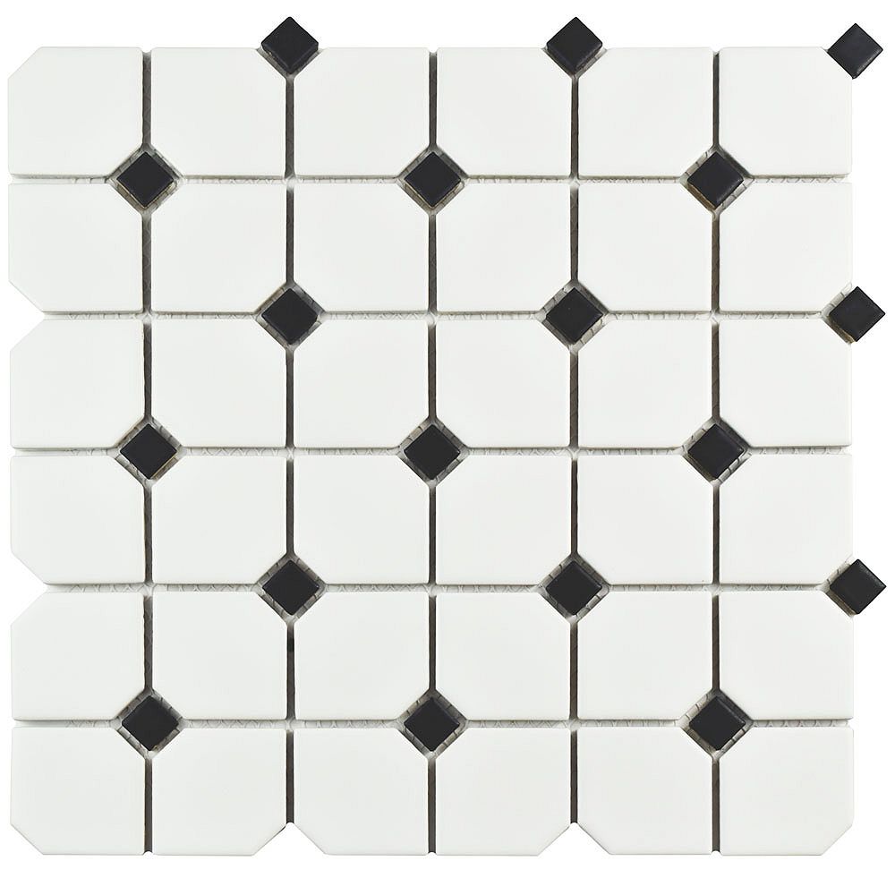 Merola Tile Metro Broadway White w/ Black Dot 11-3/4-inch x 11-3/4-inch ...