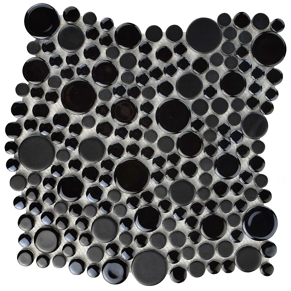 Merola Tile Cosmo Bubble Black 11-1/4-inch x 12-inch x 8 mm Porcelain ...