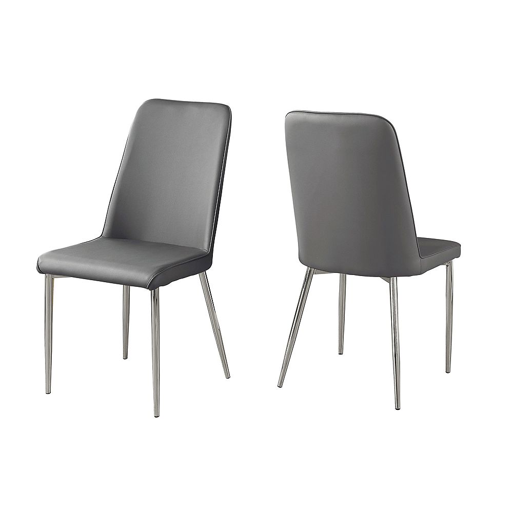 Monarch Specialties Dining Chair 37 Inch H Grey Leather Look Chrome