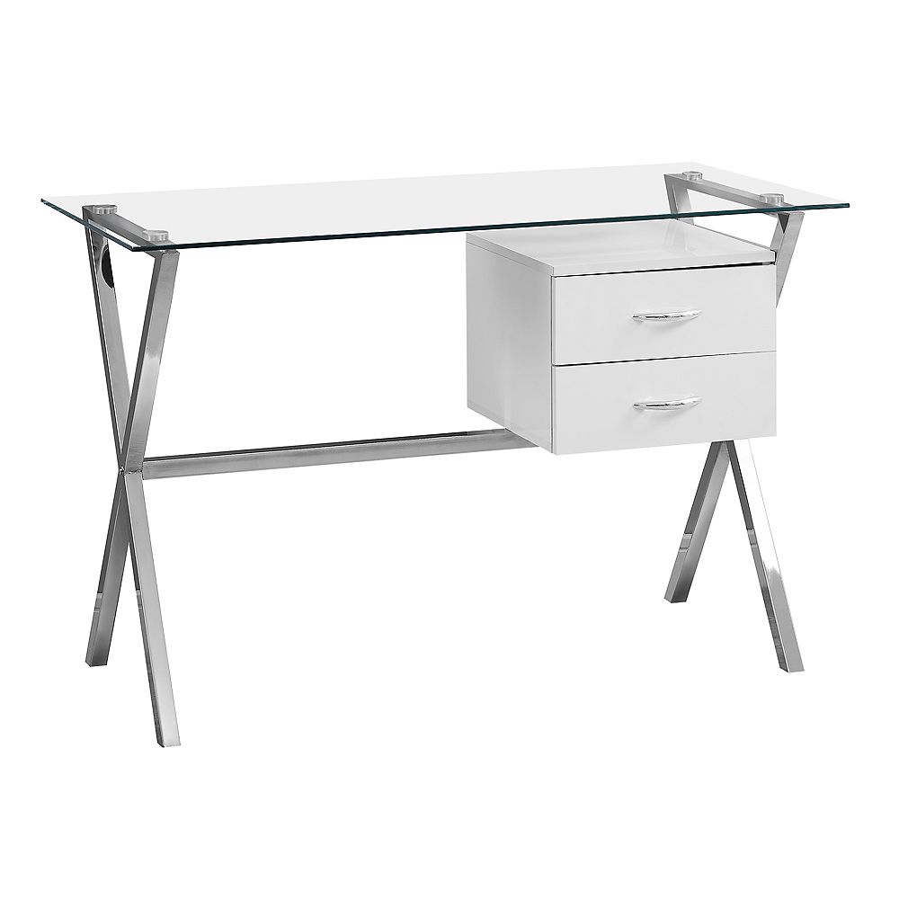 Monarch Specialties Computer Desk - 48-inch L Glossy White Tempered ...