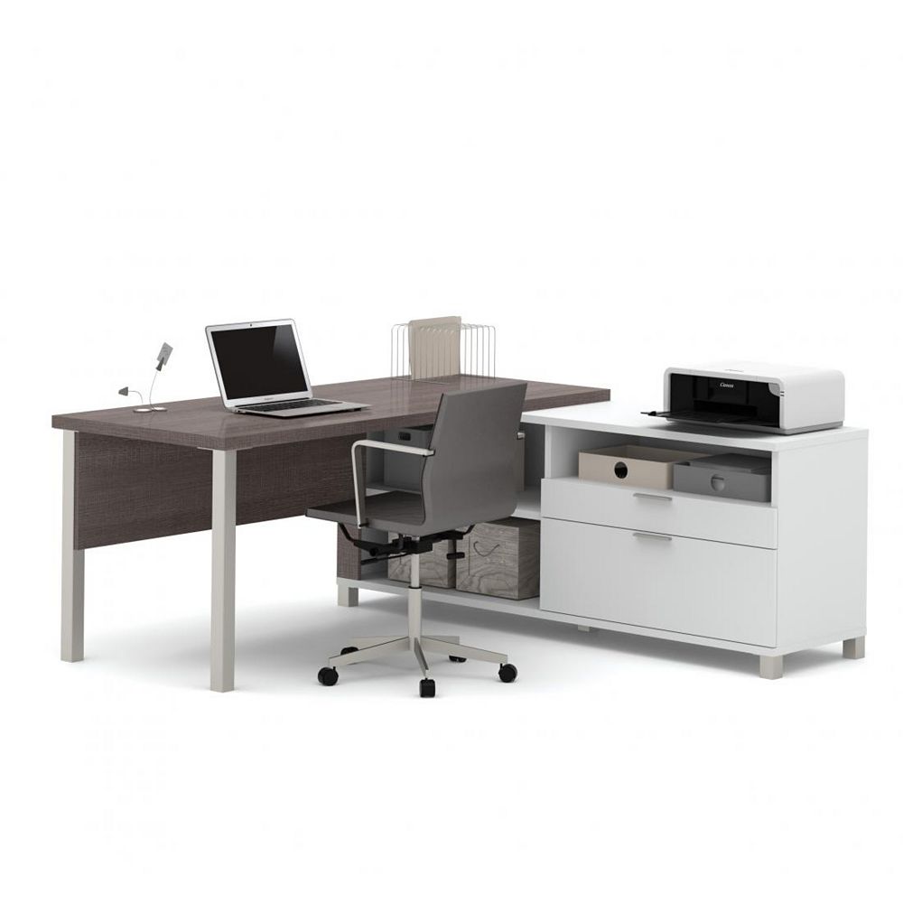Bestar Pro-Linea Bureau en L avec tiroirs- Gris Écorce | Home Depot Canada