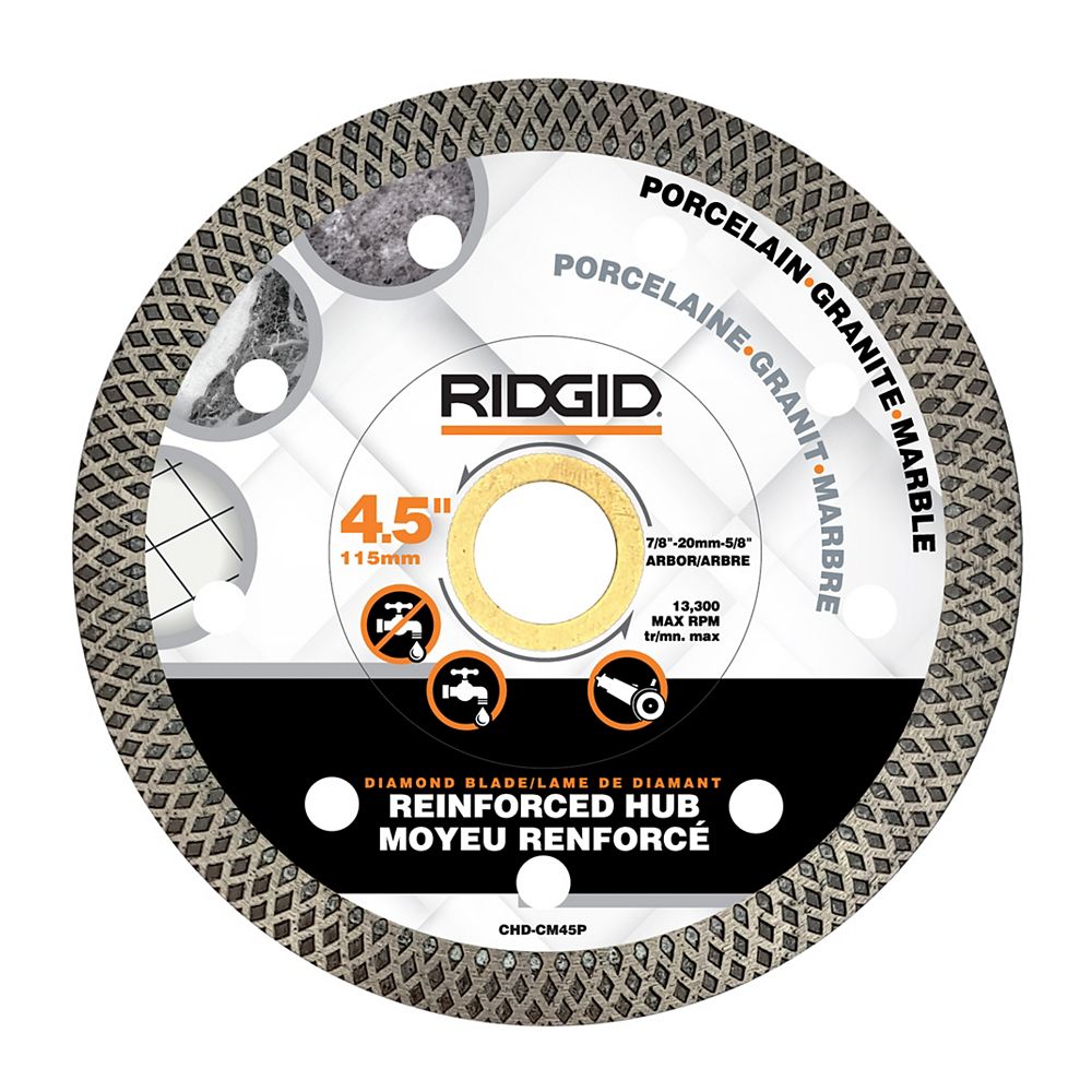 RIDGID 4.5-inch Continuous Rim Diamond Blade with Mesh Rim | The Home ...