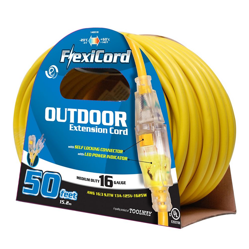 FlexiCord Ext Cord 15m SJTW 16/3 1-Outlet | The Home Depot Canada