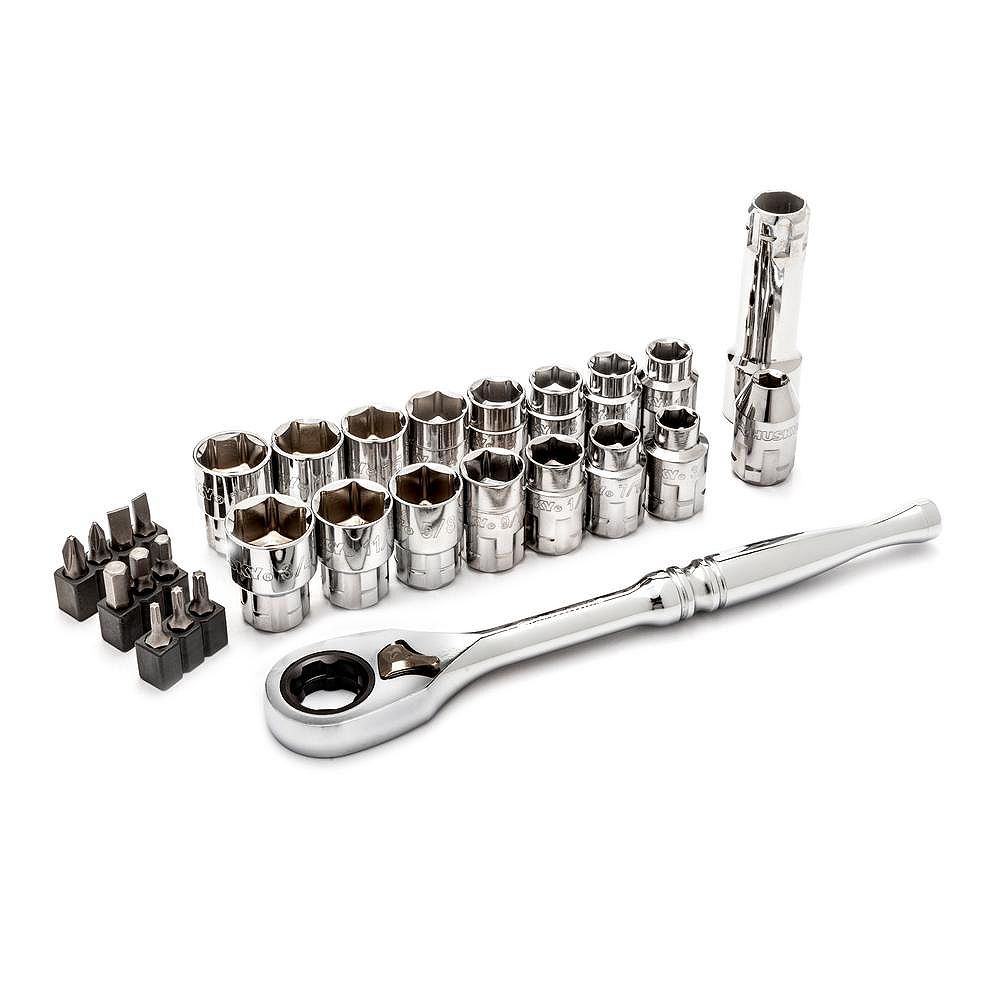 Husky 3/8 inch Drive 6-Point Pass-Thru Ratchet and Socket Set (28-Piece) | The Home Depot Canada