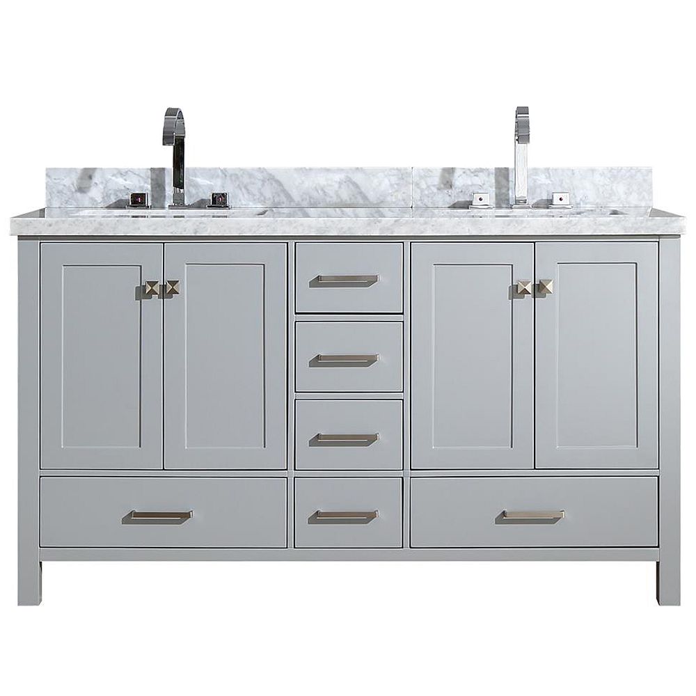 ARIEL Cambridge 61 inch Double Rectangle Sink Vanity In Grey | The Home ...