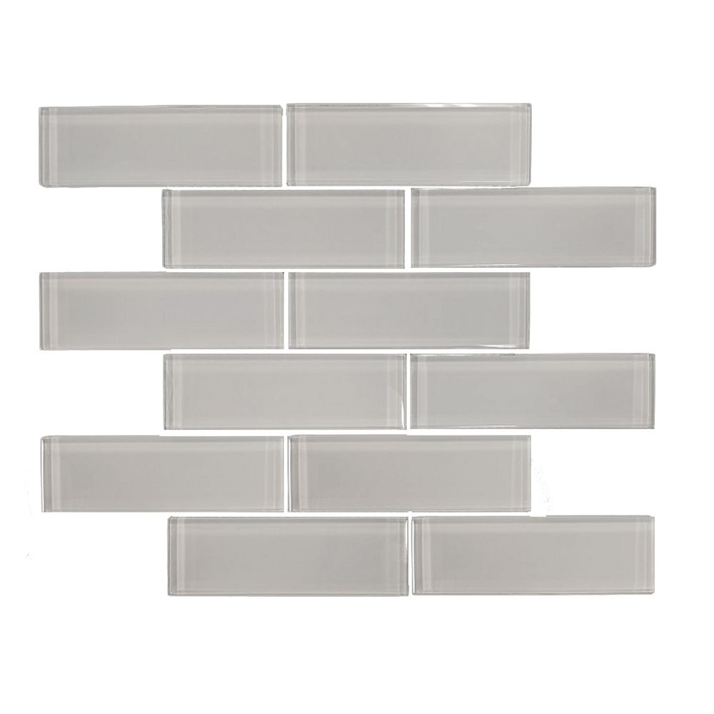 Modamo Riva Brick Smoke Grey 2-inch x 6-inch Glass Wall Mosaic Tile ...