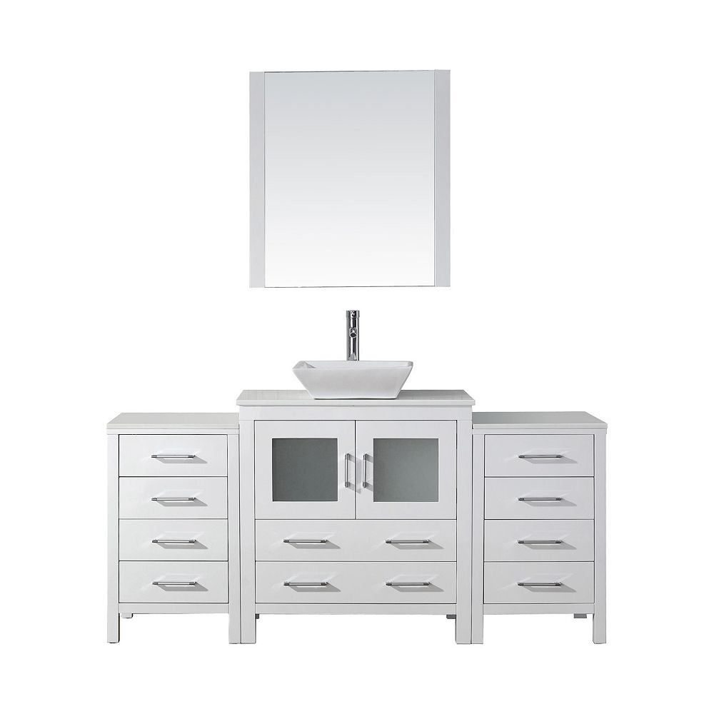 Virtu USA Dior 68-inch Single Vanity in White with Stone Top, Square ...