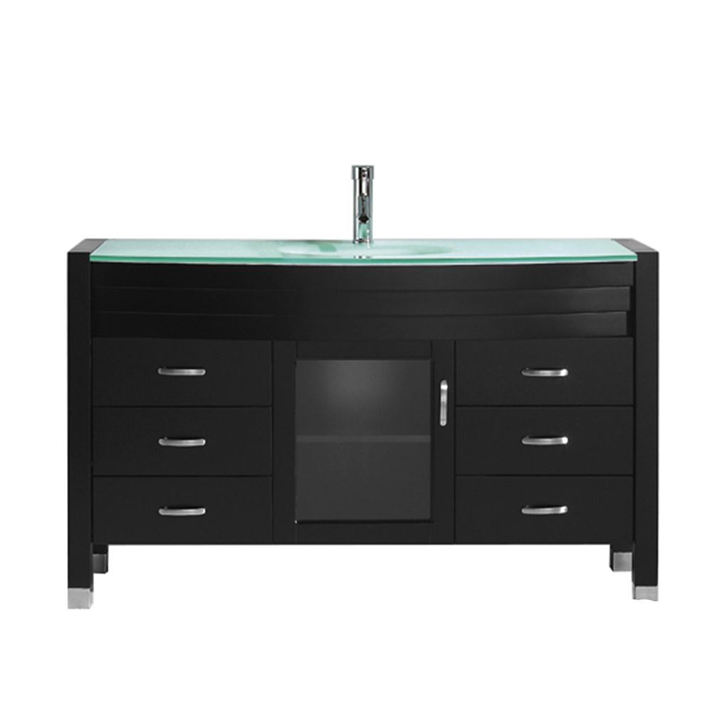 Virtu USA Ava 55-inch Single Vanity in Espresso with Glass Top, Round ...
