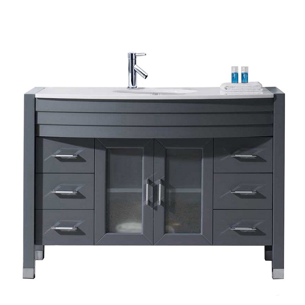 Virtu USA Ava 48-inch Single Vanity in Grey with Stone Top, Round Sink ...