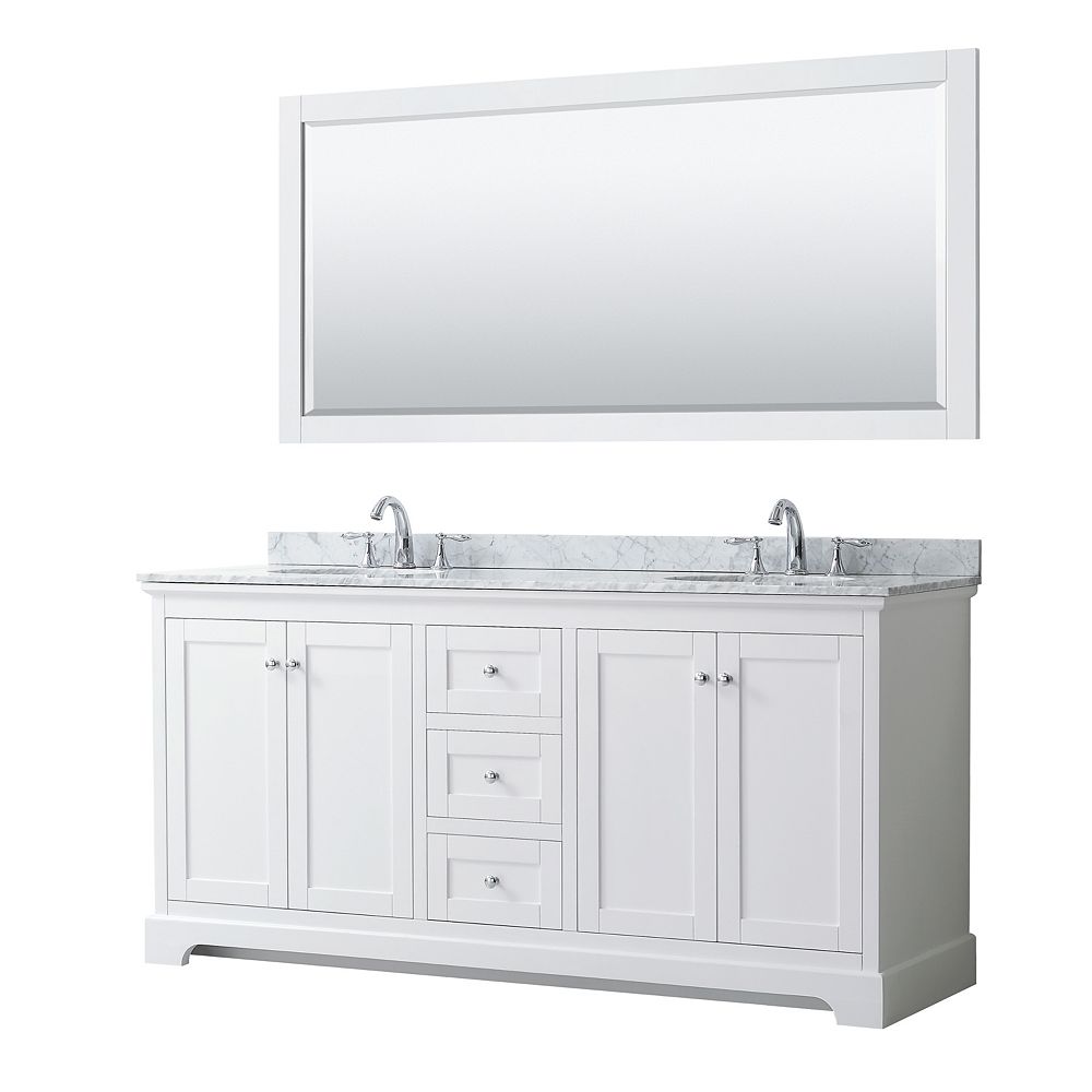 Wyndham Collection Avery 72 Inch Double Vanity in White, White Carrara ...