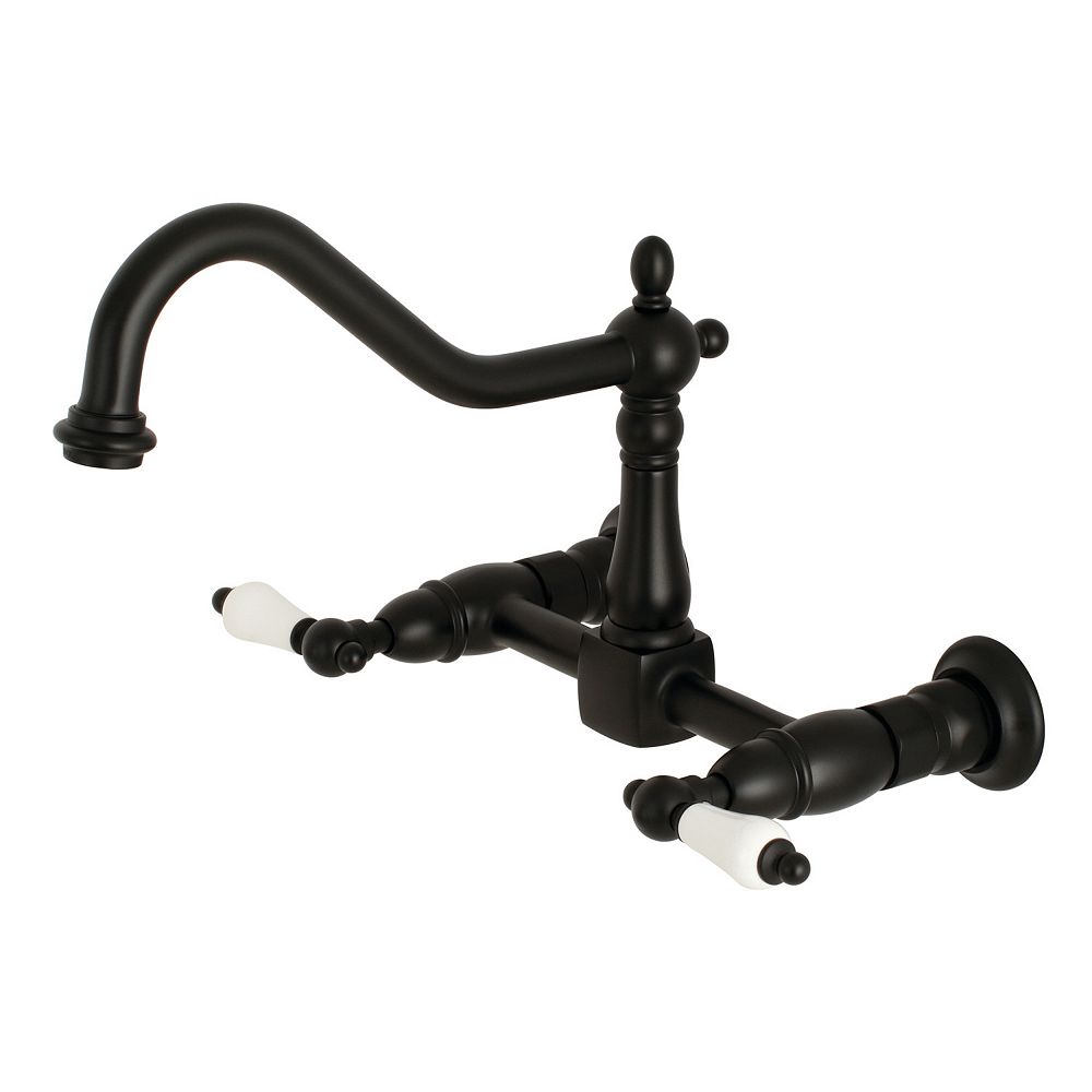 Kingston Brass Heritage 2 Handle Wall Mount Bathroom Faucet In Matte
