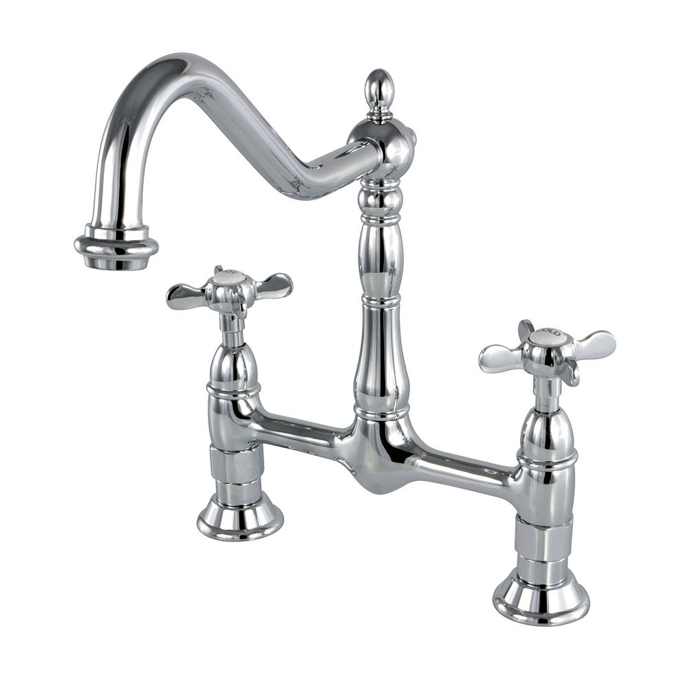 Kingston Brass Essex 2-Handle Bridge Kitchen Faucet with Cross Handle ...