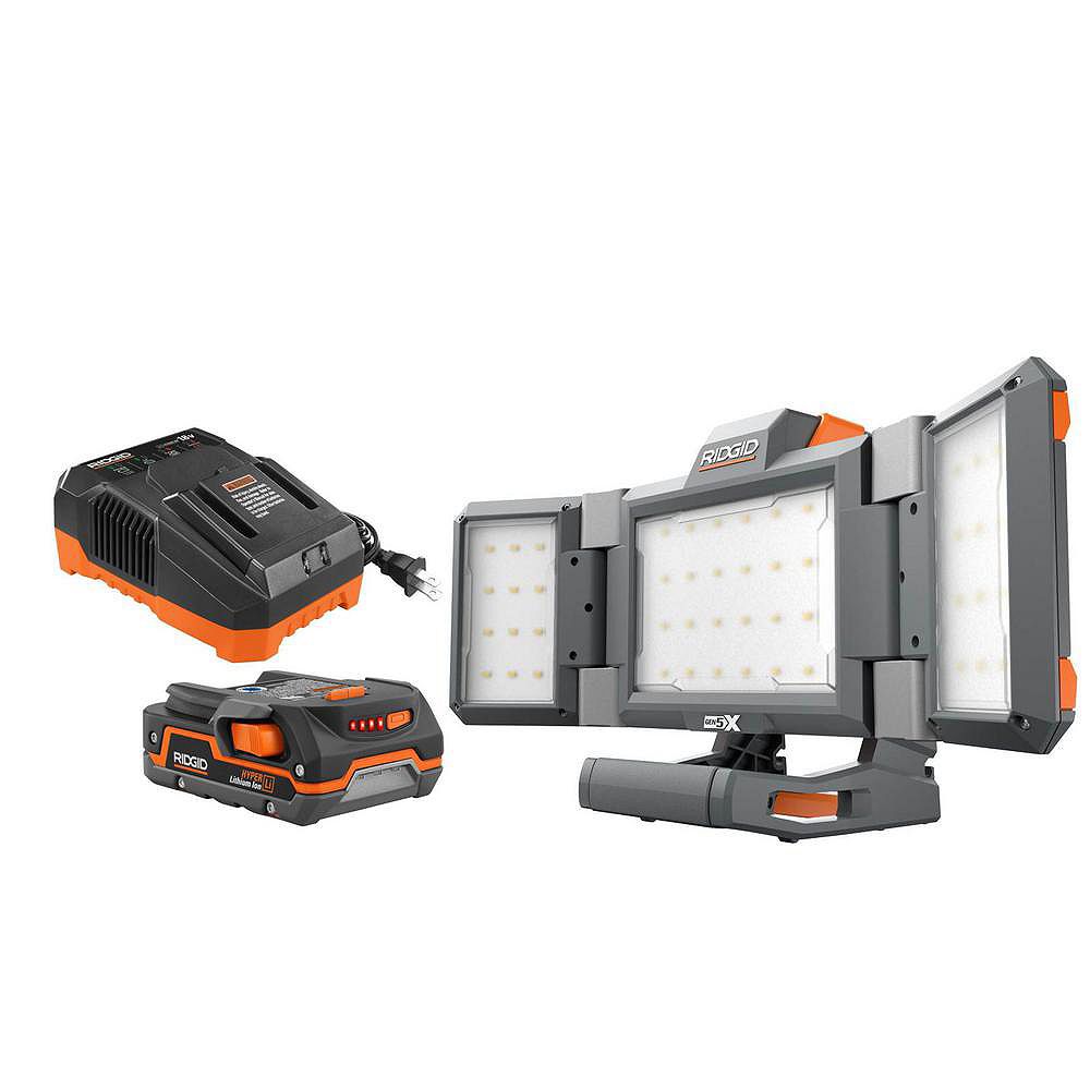 RIDGID 18V Cordless Panel Light Kit with 1.5 Ah Battery and Charger ...