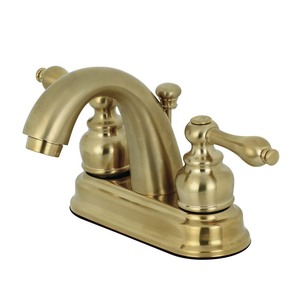 Kingston Brass 4 In Centerset 2 Handle Bathroom Faucet In Satin Brass