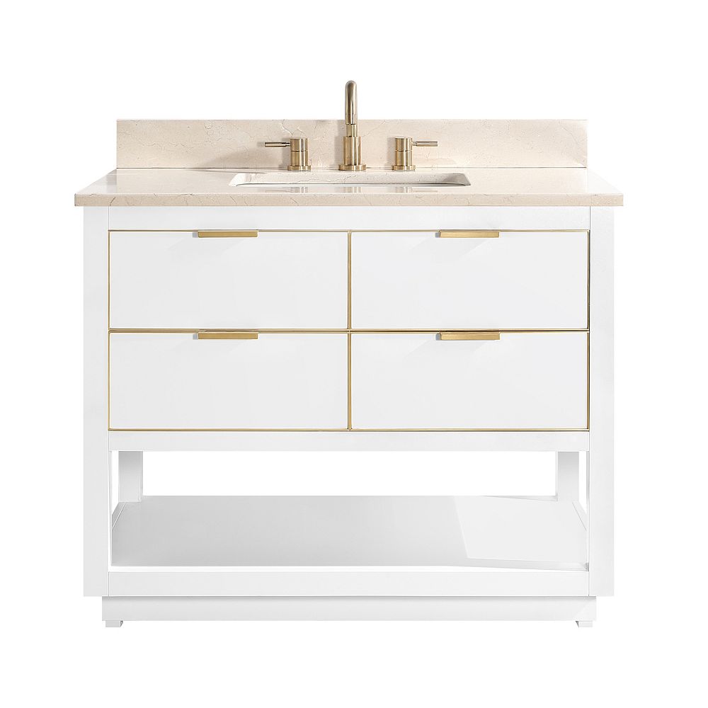 Avanity Allie 43 inch Vanity Combo in White with Gold Trim and Crema ...