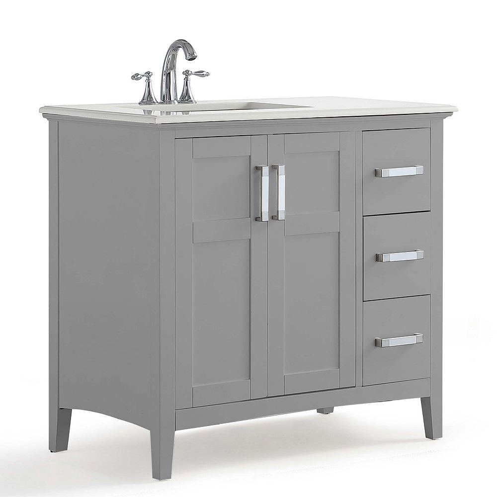 Simpli Home Winston 36 inch Contemporary Left Offset Vanity in Grey ...