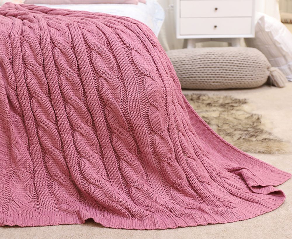 Battilo Home Cable Knit Soft Cozy Snuggle TV Blanket, 50"x60" Pink ...