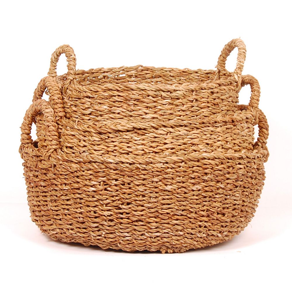 Wicker Bay 3 Piece Seagrass Shallow Round Basket Set | The Home Depot ...