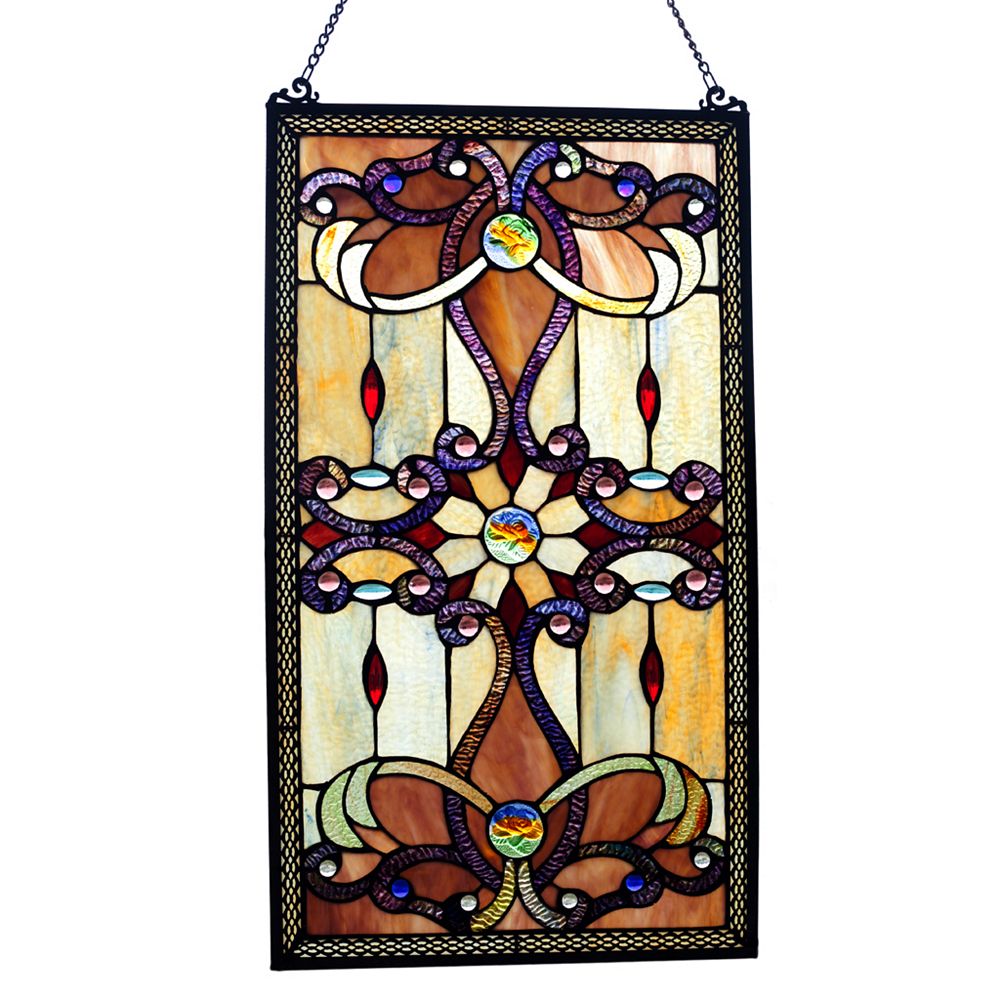 River of Goods Summit Royal Amber Stained Glass Window Panel | The Home ...