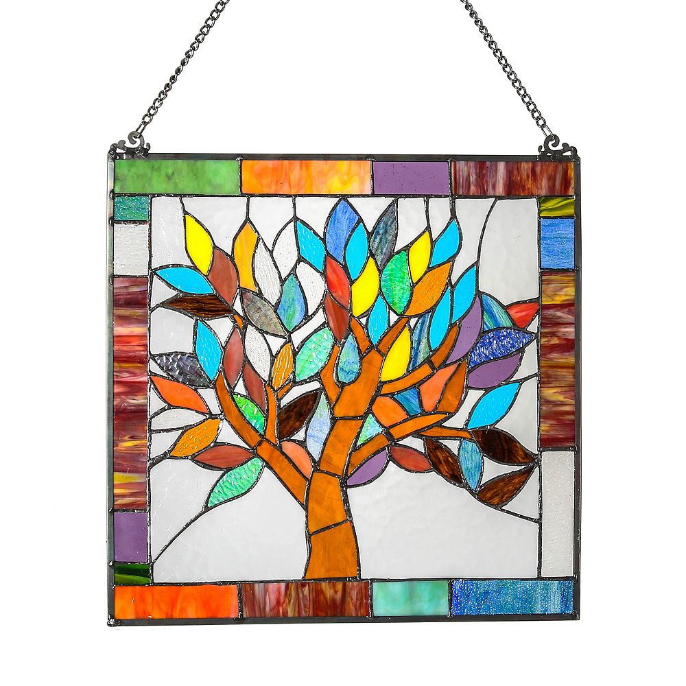 River of Goods World Tree Stained Glass Window Panel | The Home Depot ...