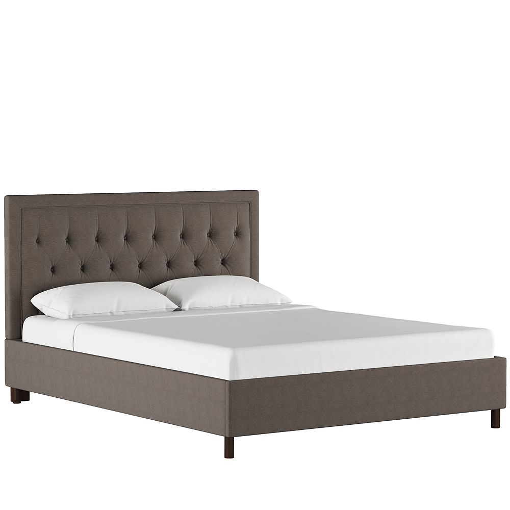 Skyline Furniture Full Tufted Square Platform Bed with Border in Linen ...