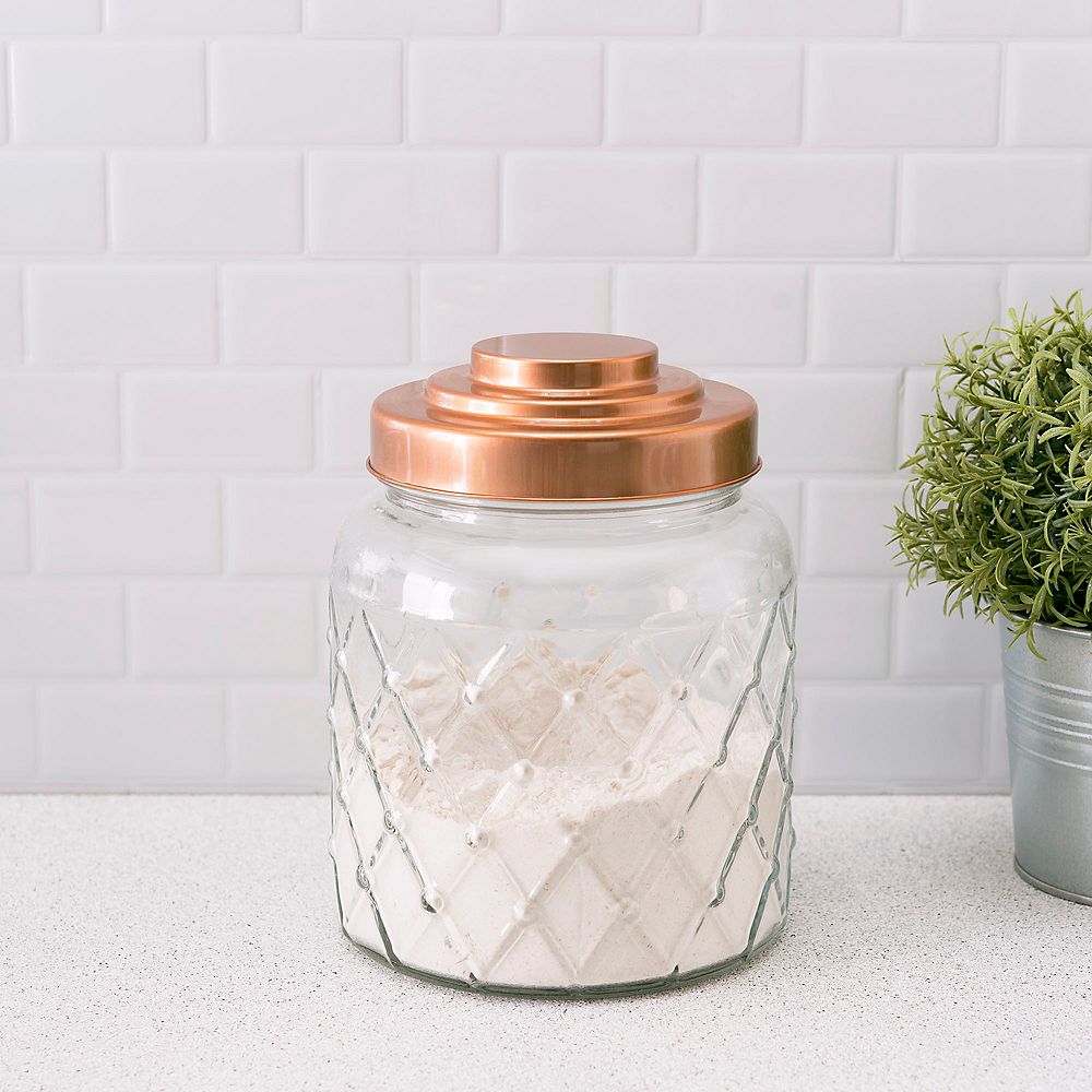 Home Basics Small Textured Glass Jar with Gleaming Air-Tight Copper Top ...